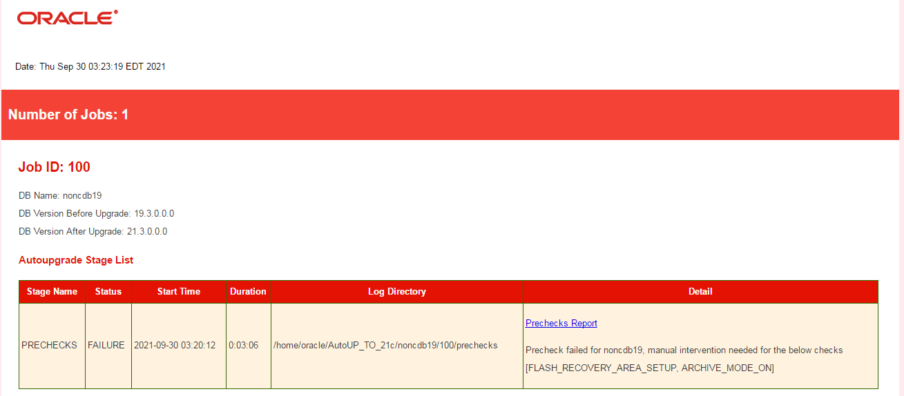 ارتقا non-CDB به اوراکل 21c از طریق ابزار AutoUpgrade – Oracle Database